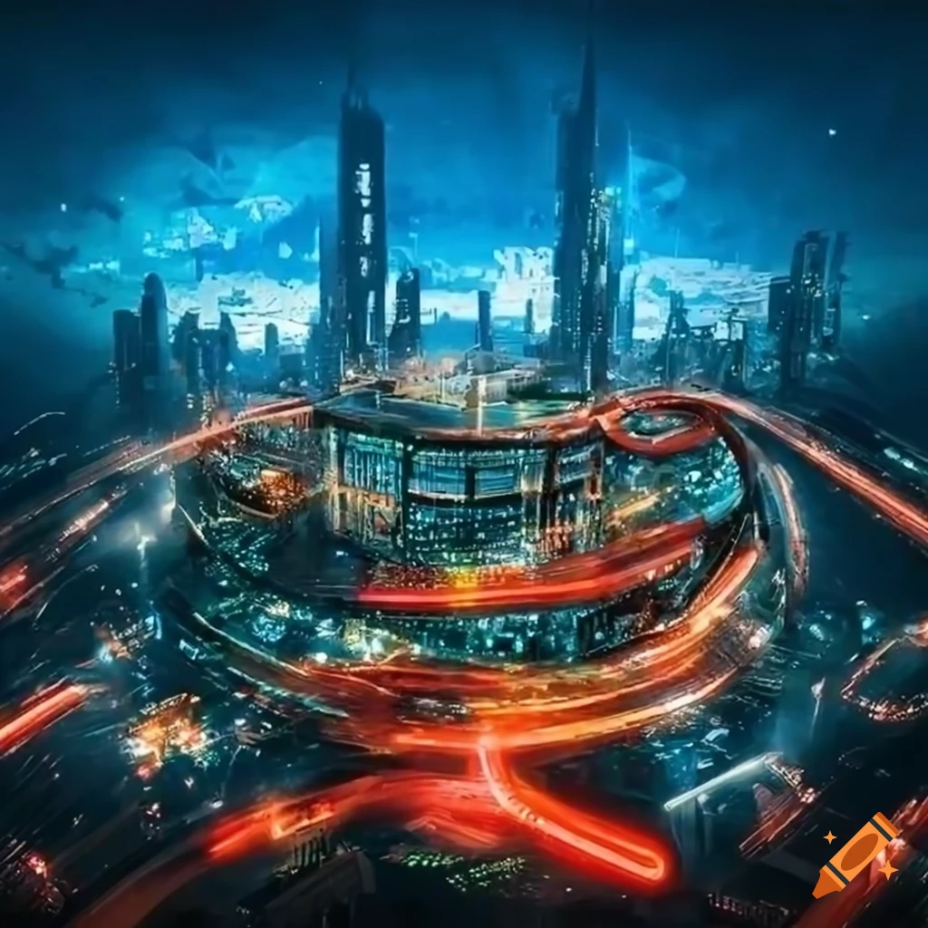 Futuristic gem artwork of a neon-lit city on Craiyon