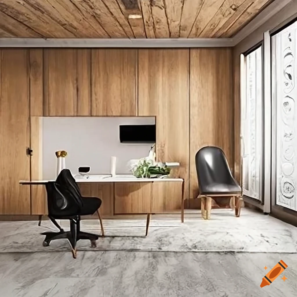 Elegant and sophisticated office with graphite painted wall and marble desk