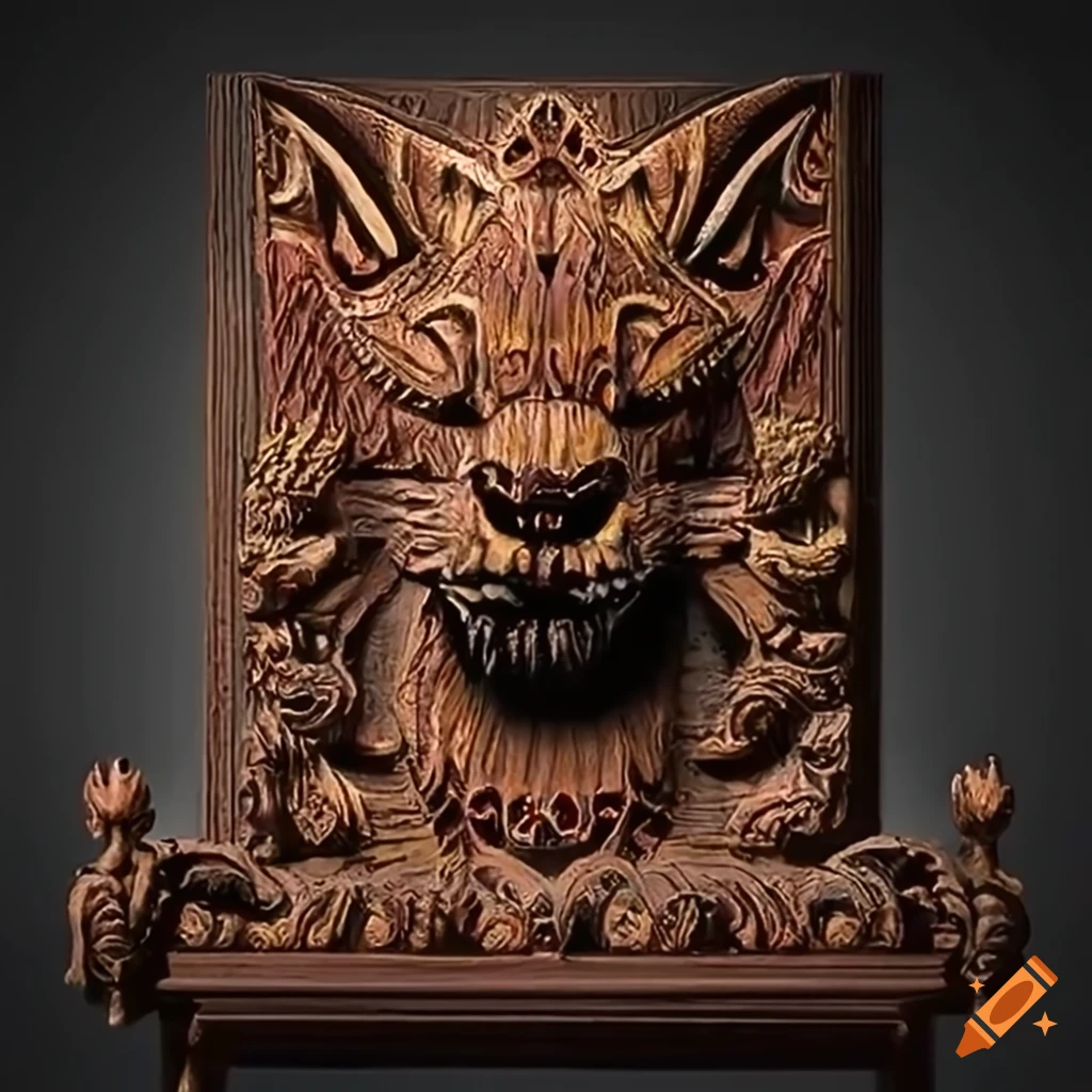 Carved viking throne with purple fabric draping on Craiyon