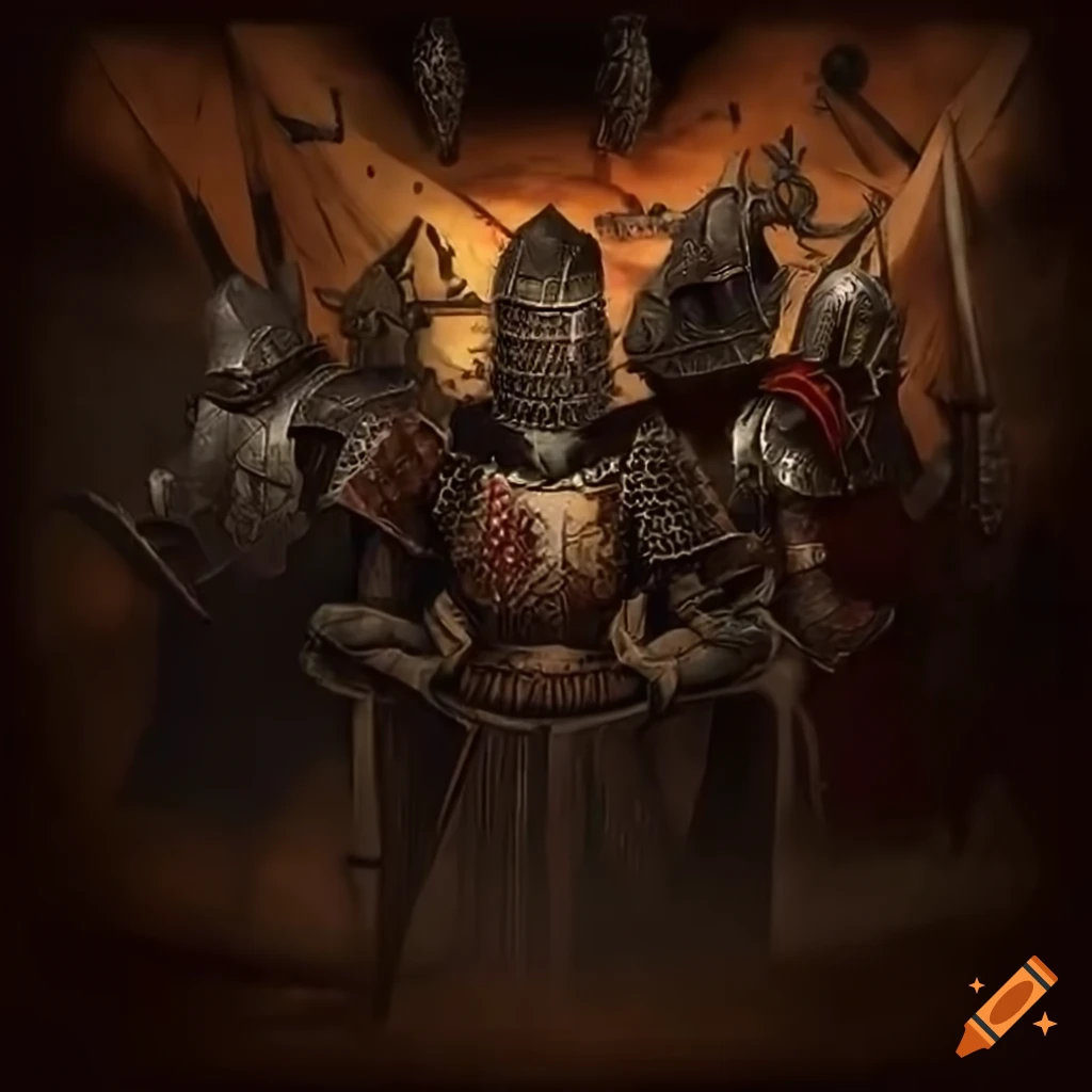 Image of knights planning strategy in a tent during war