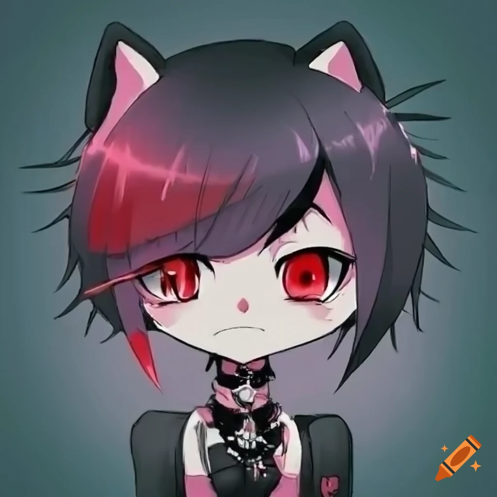 Anime-inspired cat with goth aesthetic on Craiyon