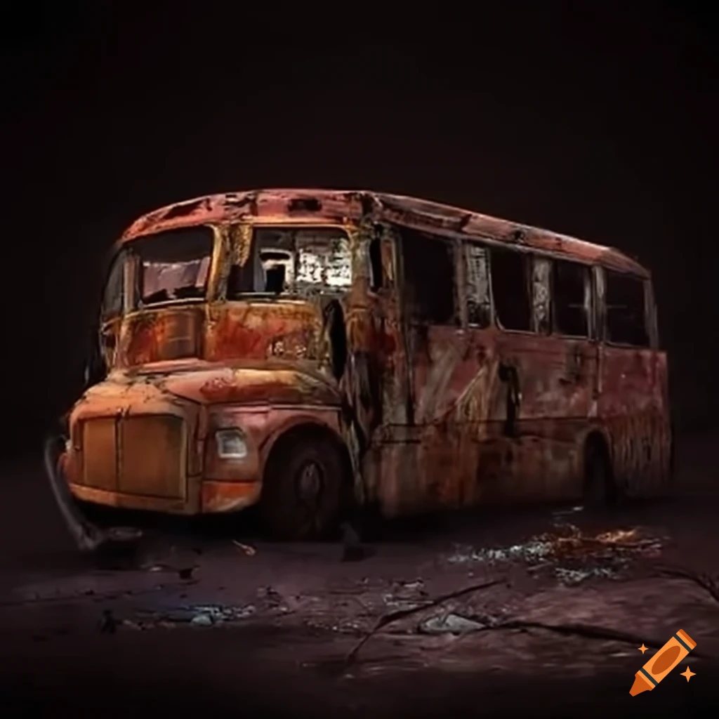 Creative photography of a wrecked bus on Craiyon