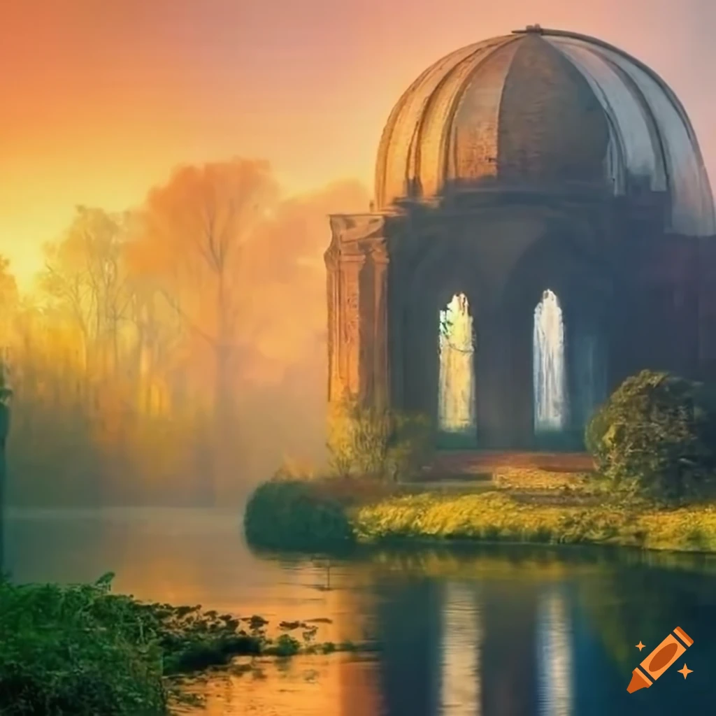 Painting of a baroque landscape with a watercourse on Craiyon