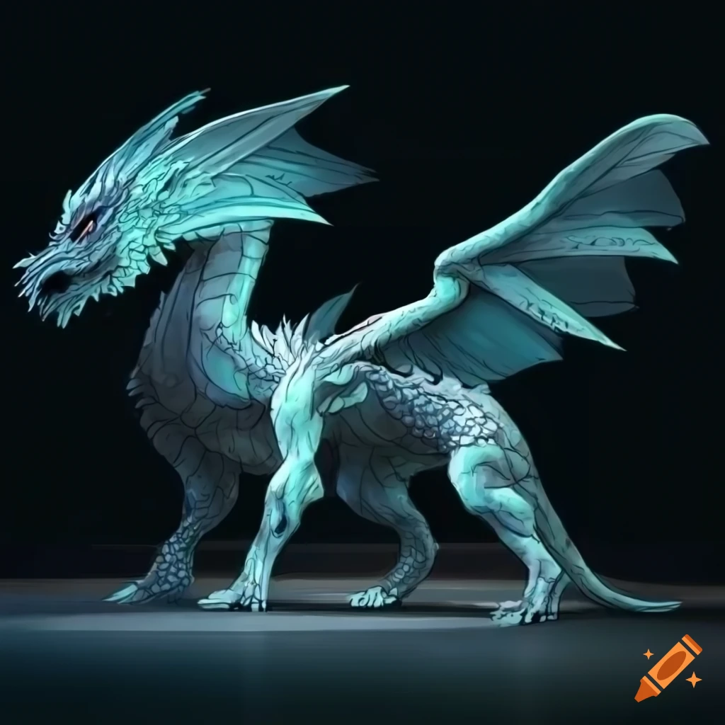 Detailed side view of a dragon with wings and four legs on Craiyon