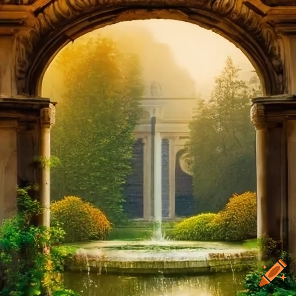 Monet-inspired garden scene through a window on Craiyon