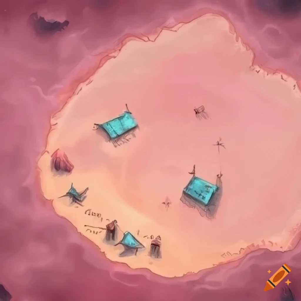 Map of a fantasy beach with pink sea on Craiyon