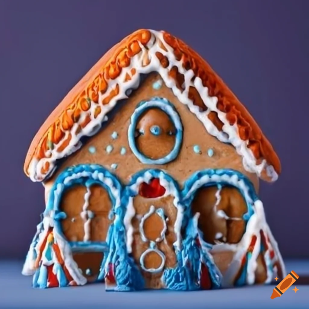 Elegant orange and blue victorian gingerbread house