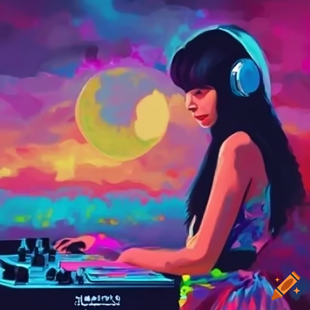 Colorful dj set under the moonlight on Craiyon