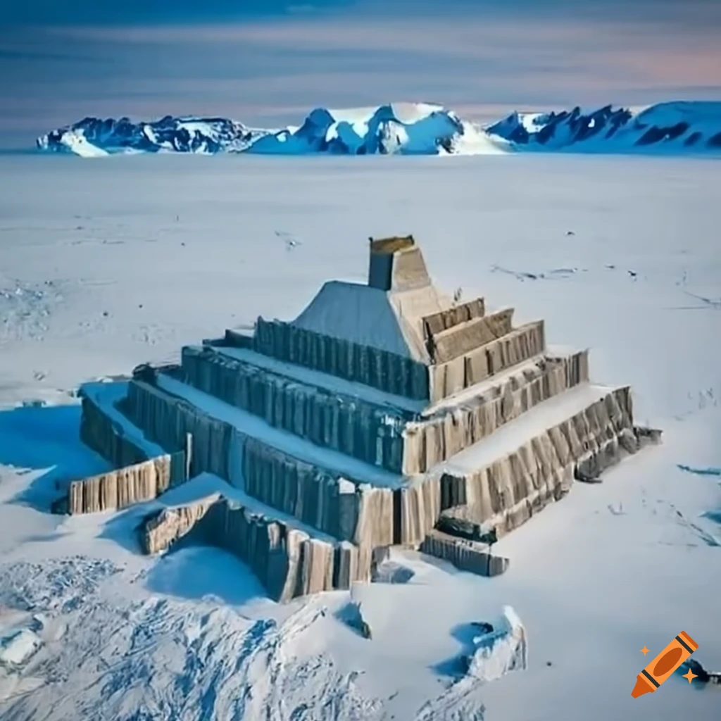 Aerial view of a huge ziggurat in antarctica on Craiyon