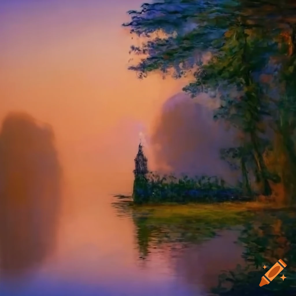 Baroque landscape painting with a lake and island on Craiyon