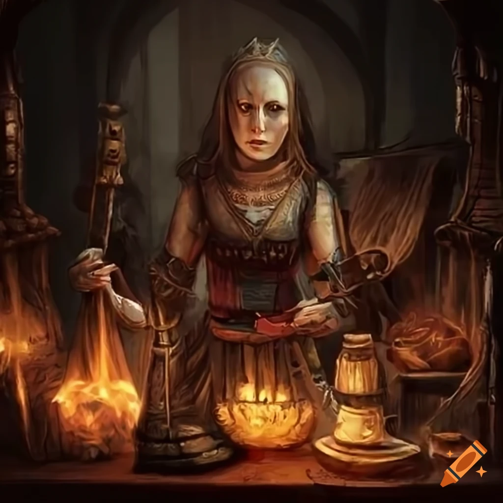 Dark and medieval market of magical items