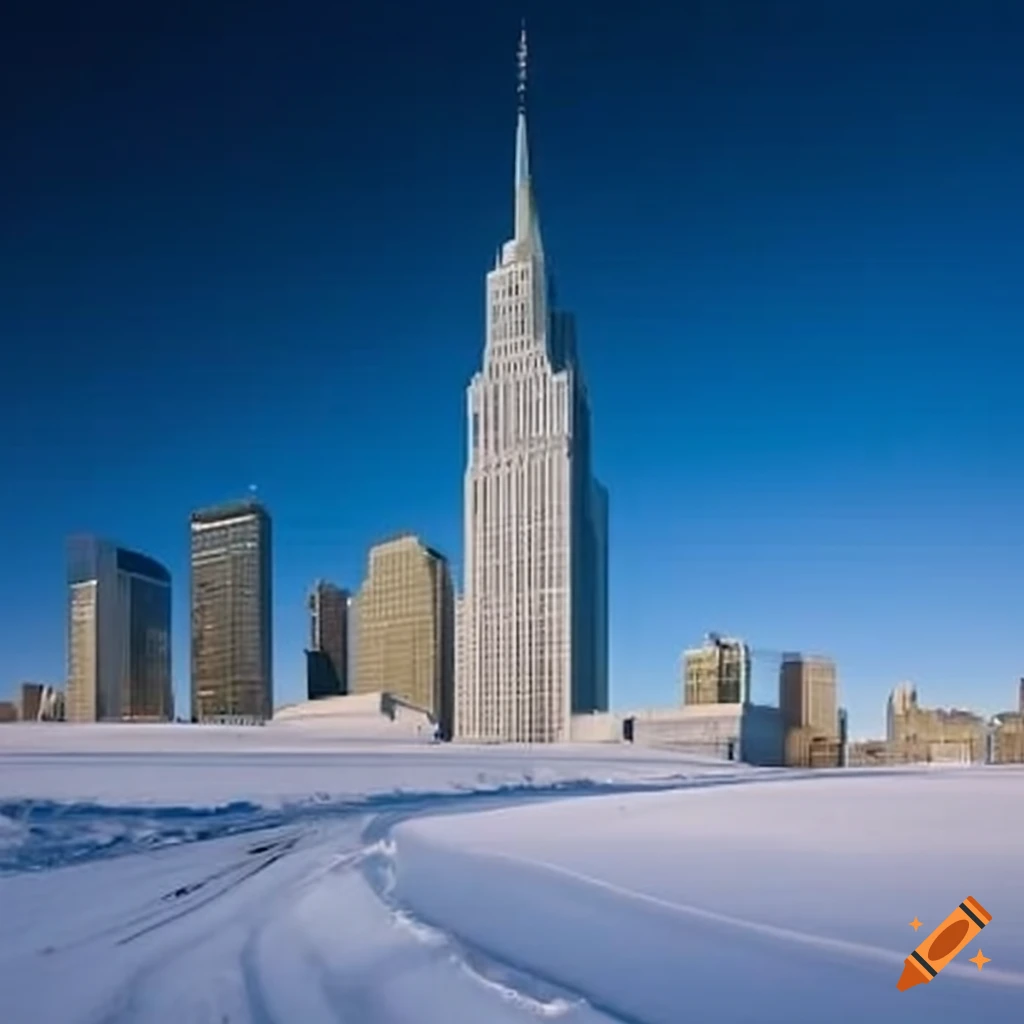 Skyscrapers emerging from icy surroundings