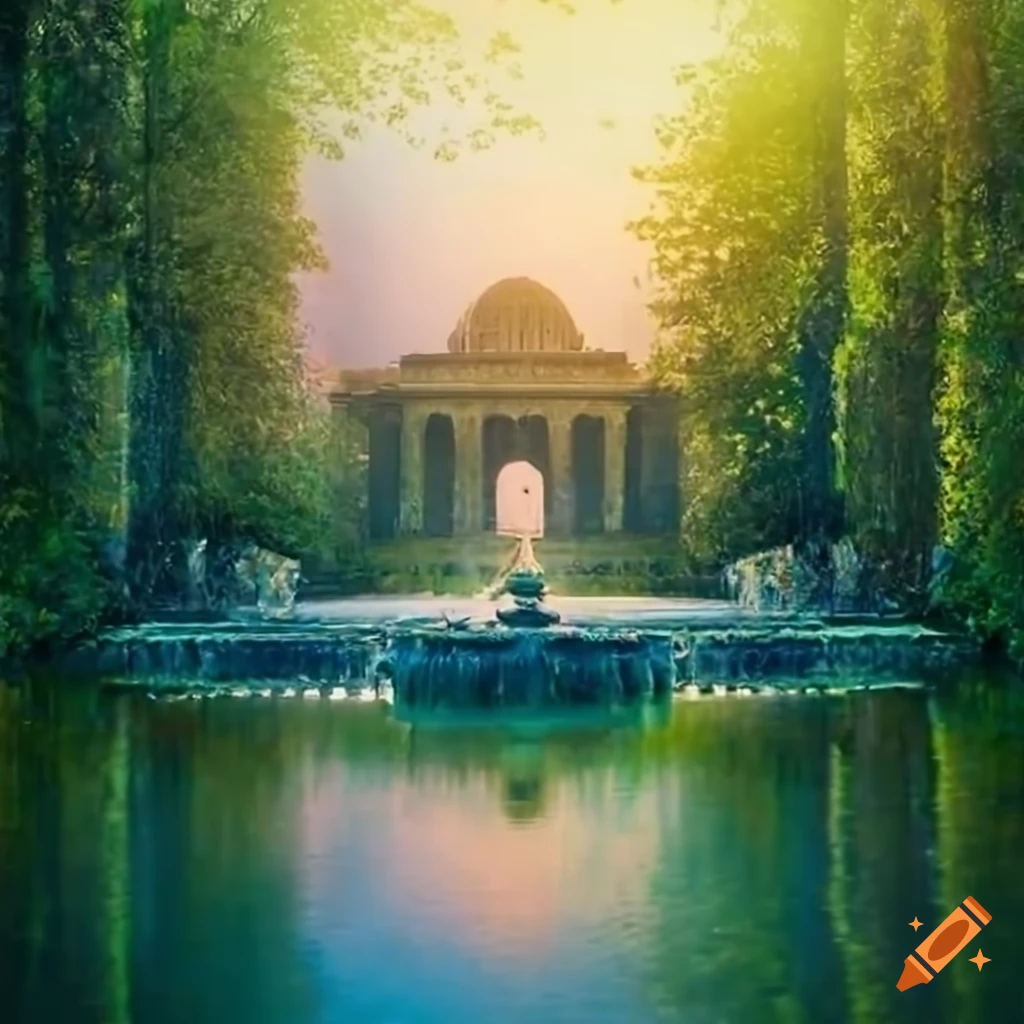 Monet-inspired garden scene through a window on Craiyon