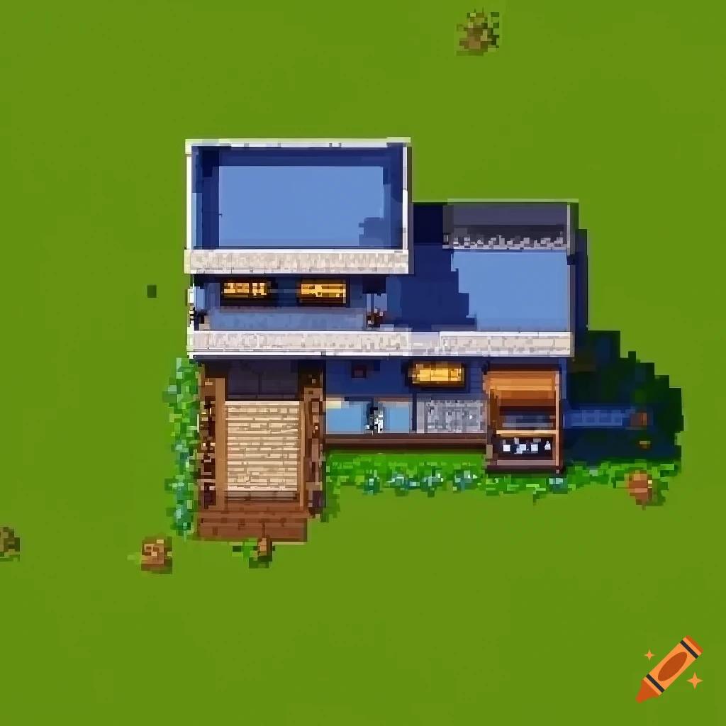 Pixel art representation of a modern house