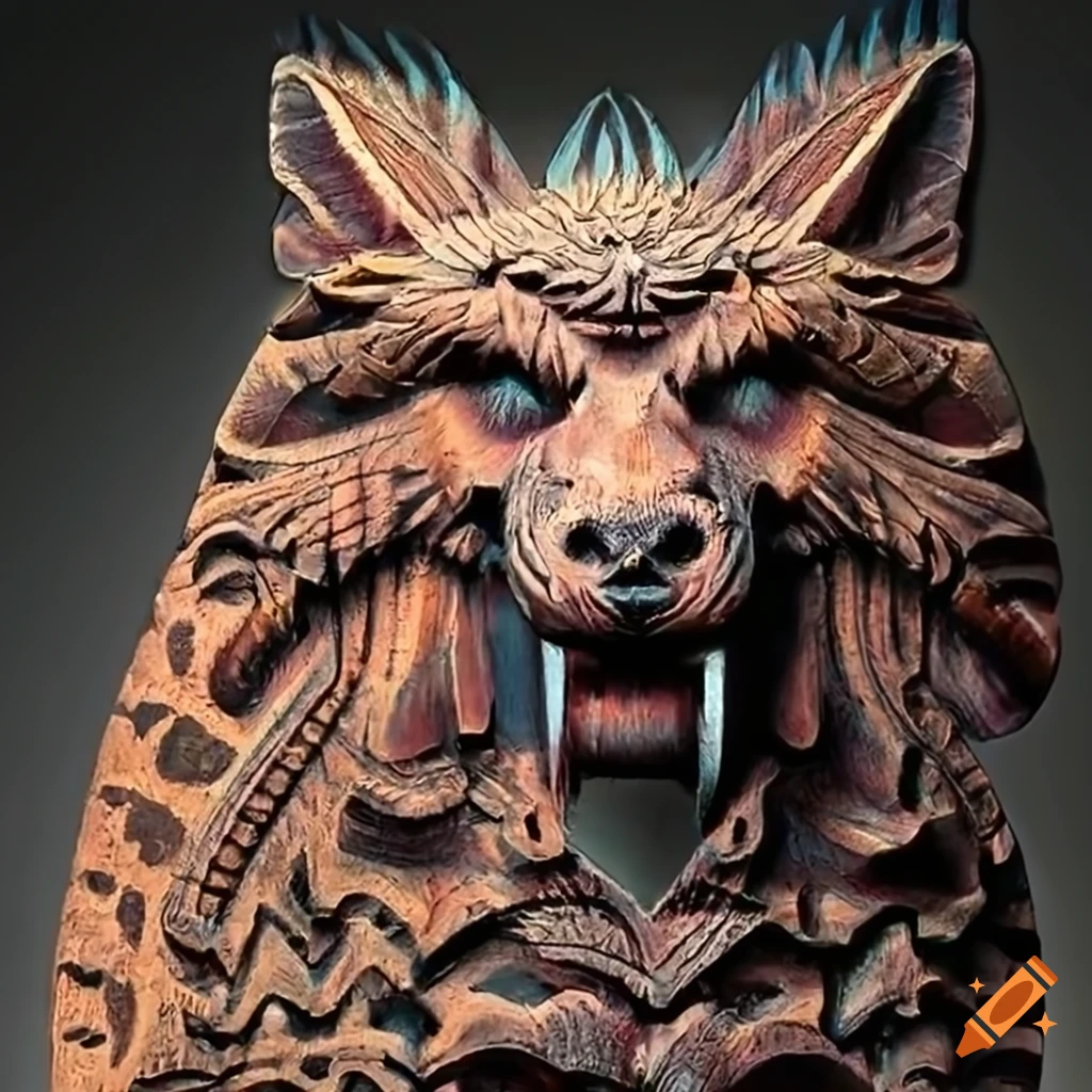Detailed sculpture of a moth werewolf motif on Craiyon