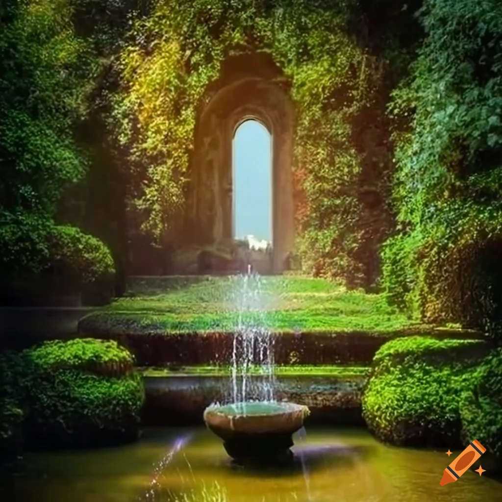 Monet-inspired garden scene through a window