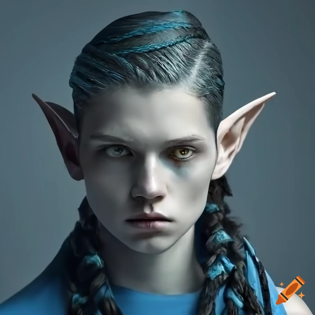 Illustration of a male elf with braided black hair and silver eyes on ...