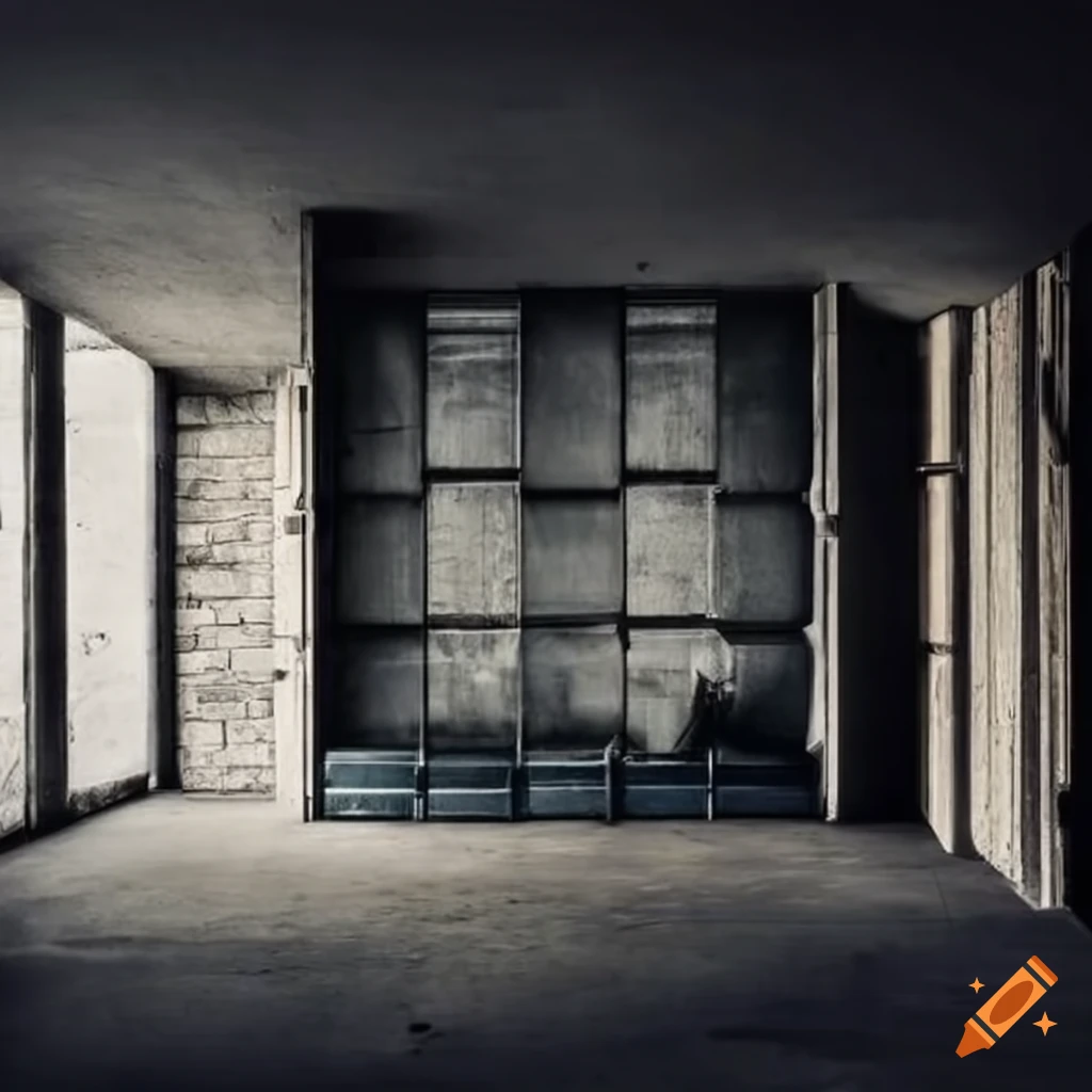 Striking interior of a modern brutalist stronghold on Craiyon