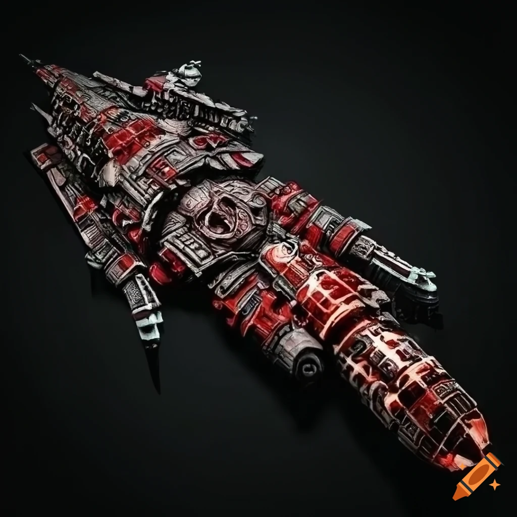 Retrofuturist scifi missile space cruiser with aztec inspired design on ...