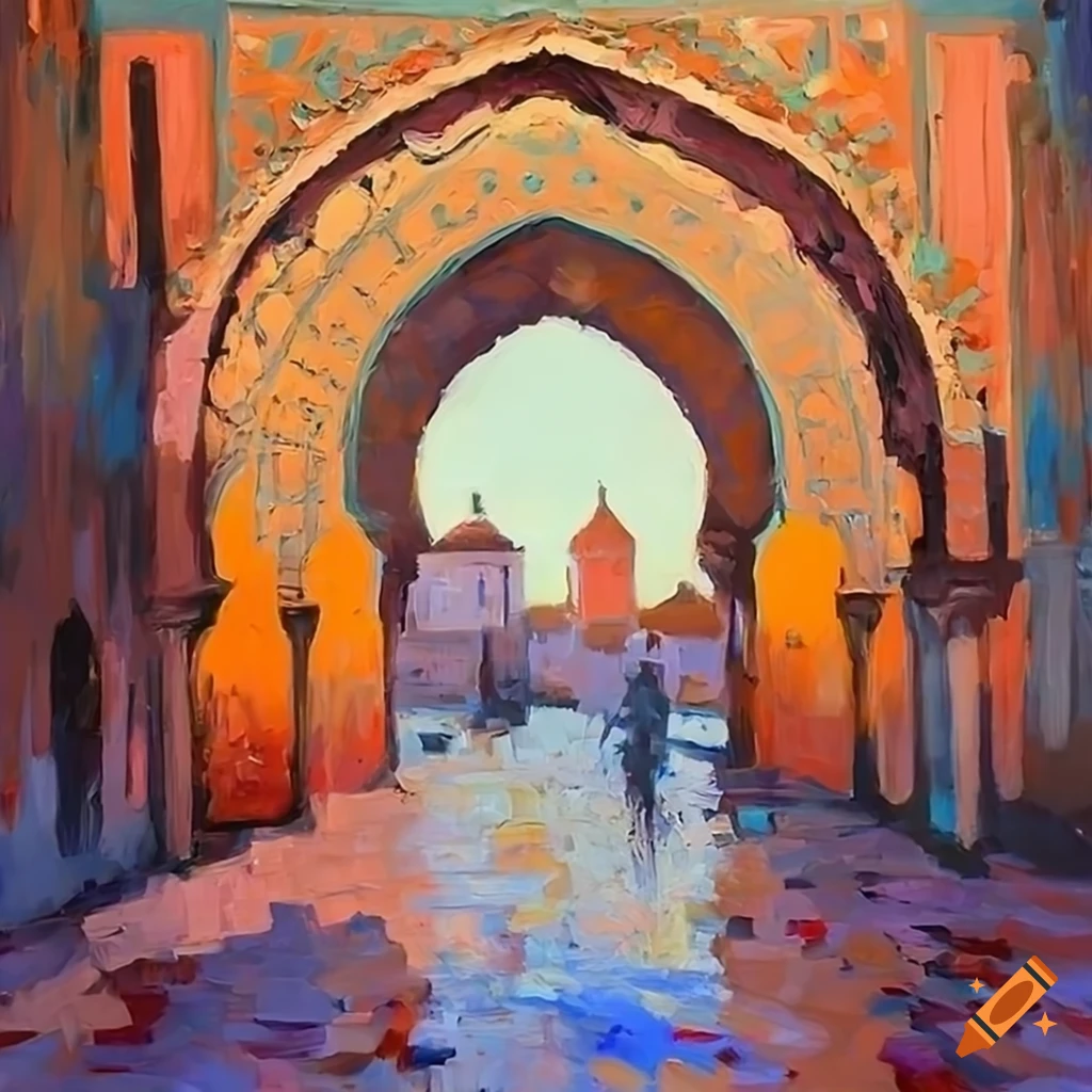 Impressionist painting of a Moroccan archway on Craiyon