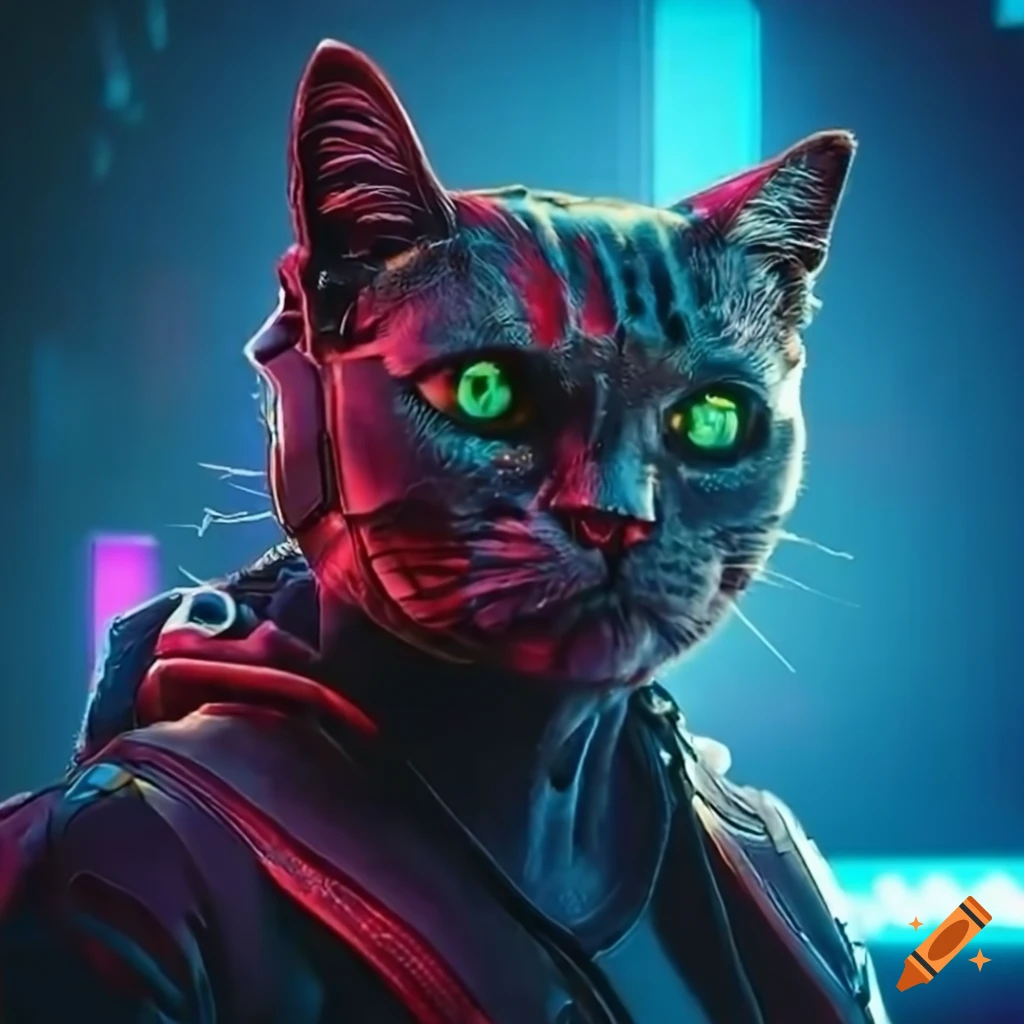 Cyberpunk style cat artwork on Craiyon