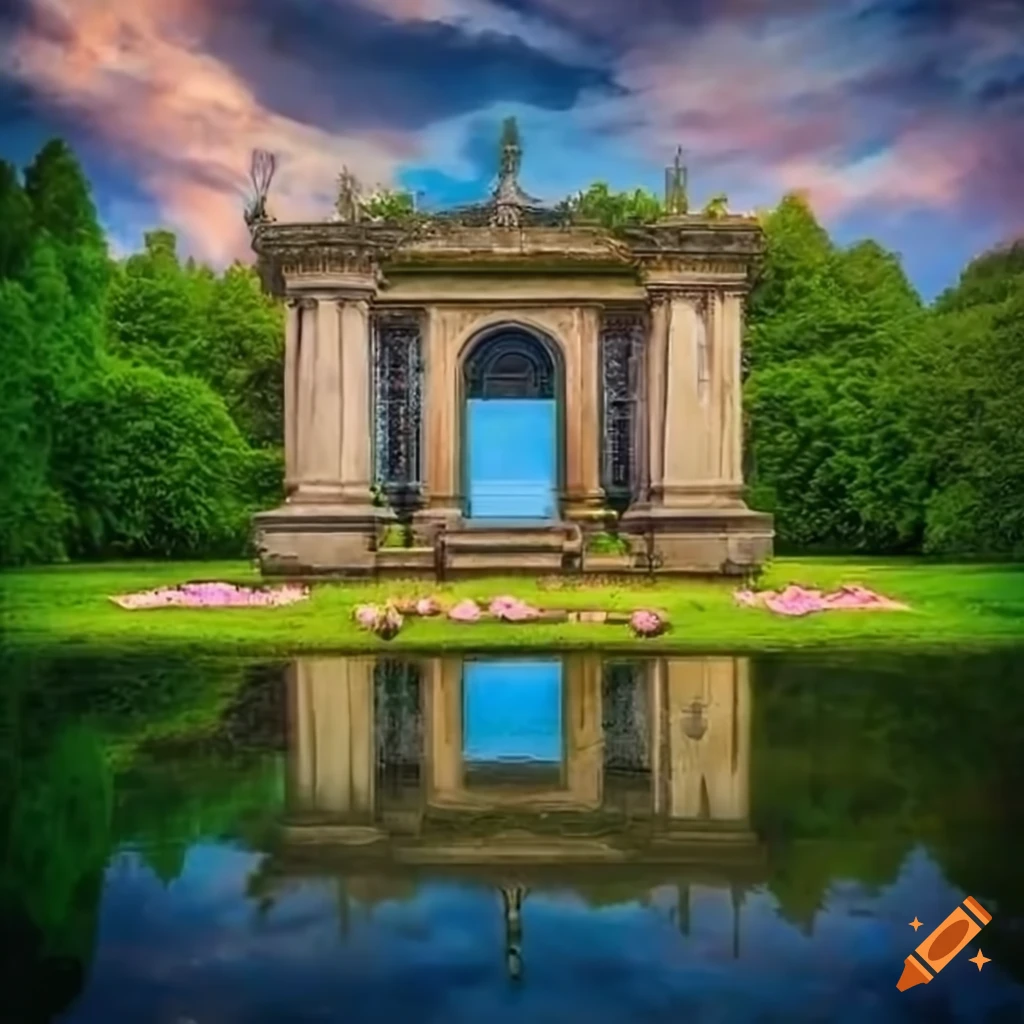Monet inspired garden scene through a window on Craiyon