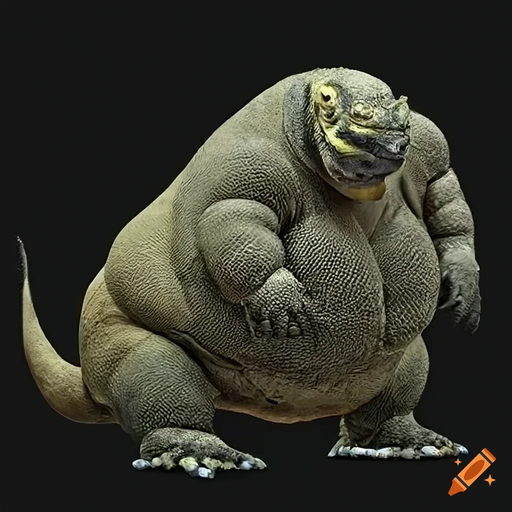Image of a bulky and rounded komodo dragon creature on Craiyon