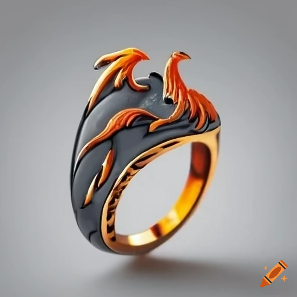 Grey ring with orange phoenix emblem on Craiyon