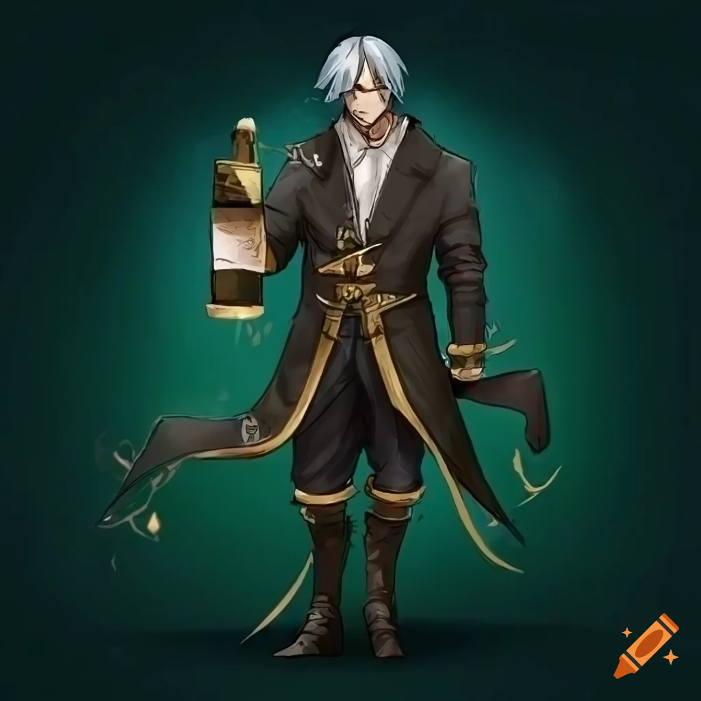 Male alchemist character with green eyes and hazelnut hair on Craiyon