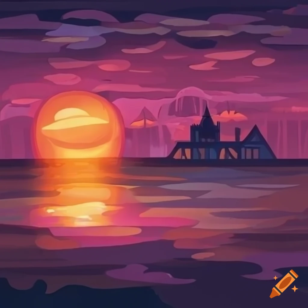 Charming sunset background for a children's storybook on Craiyon