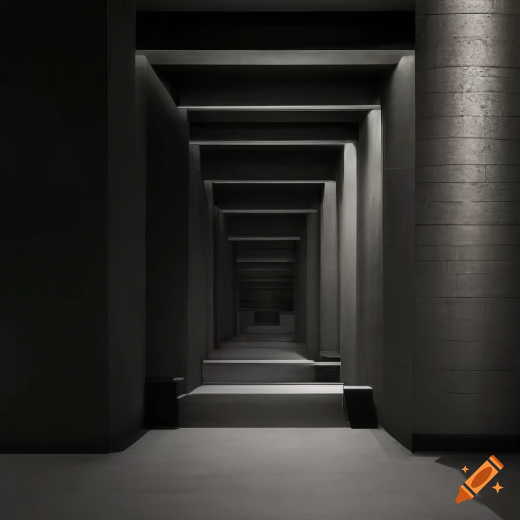 Impressive interior of a modern brutalist stronghold on Craiyon