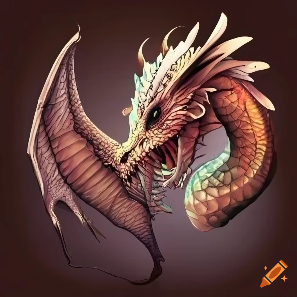 Illustration of a detailed side view dragon concept on Craiyon