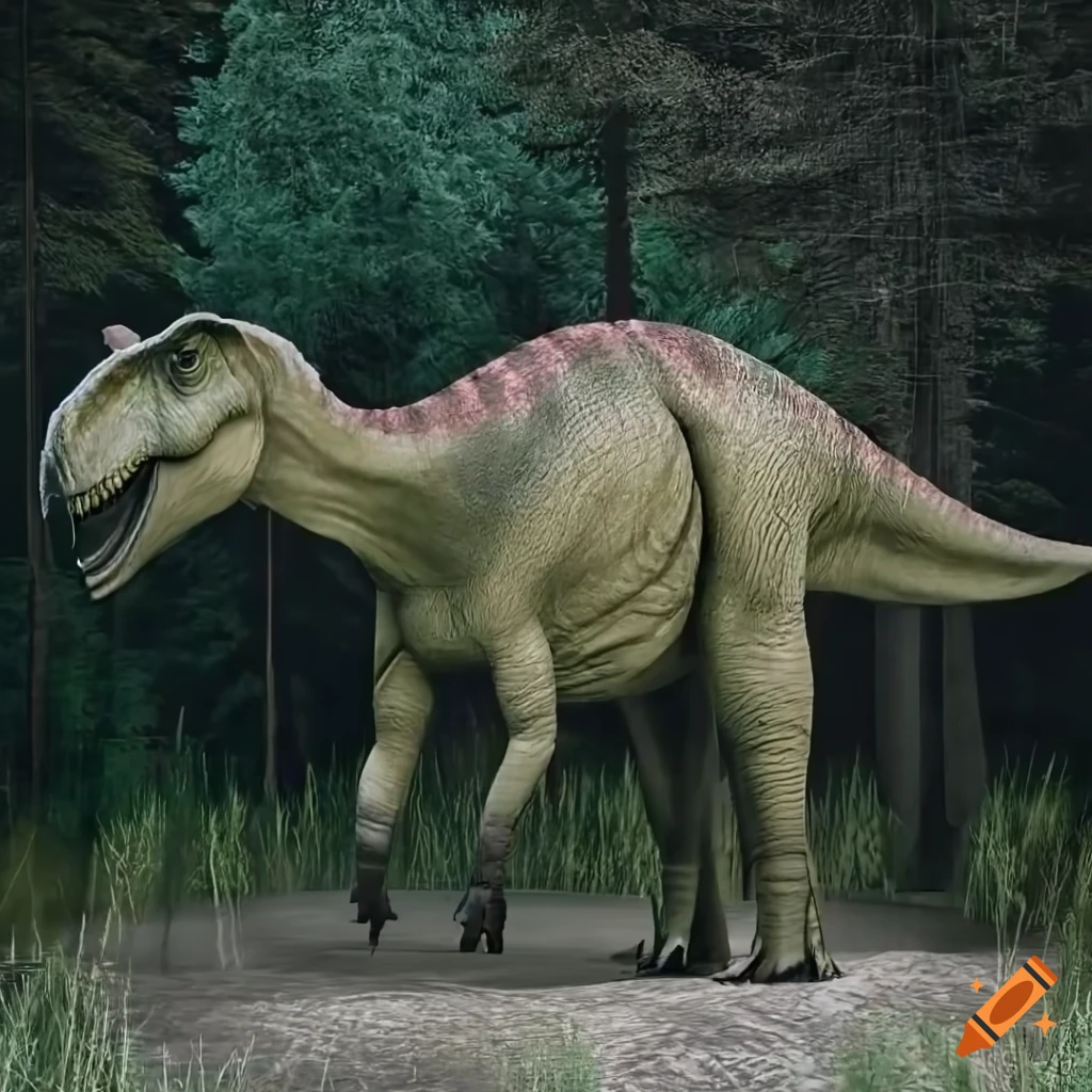 Hadrosaurus dinosaurs in a wetland during morning on Craiyon