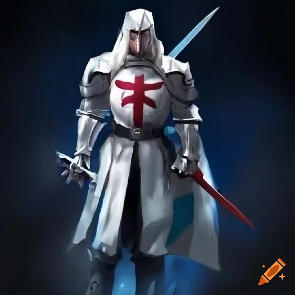 Fusion of batman and toji fushiguro dressed in templar knight armor with a sword on Craiyon