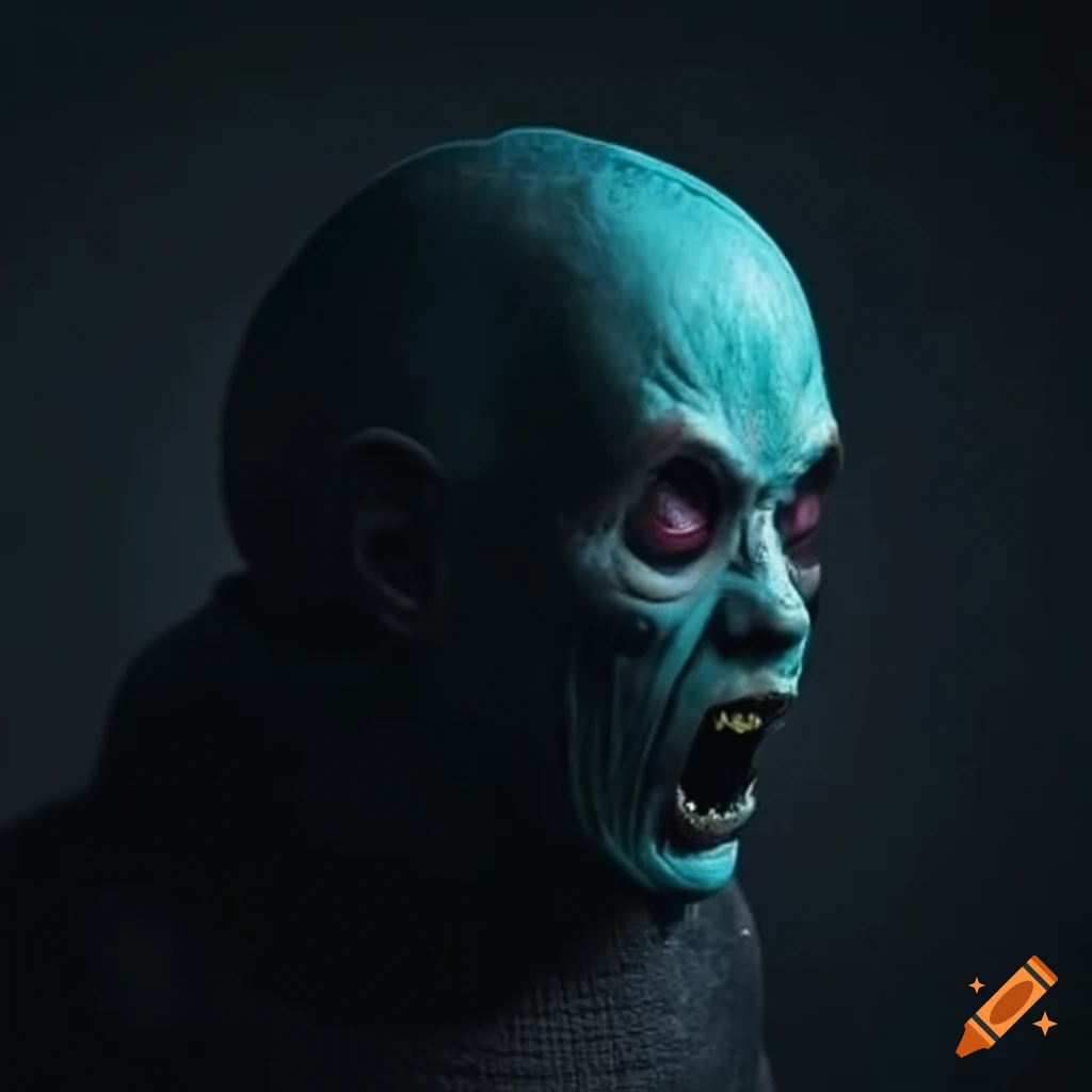 Close-up portrait of rotten mutant omega mart lemon fruit tree monster ...