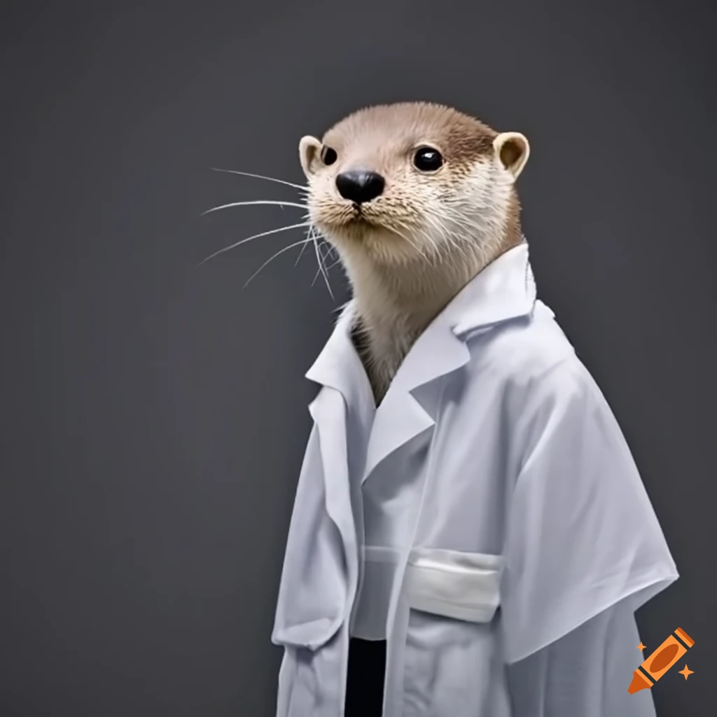 Cartoon otter scientist in lab coat
