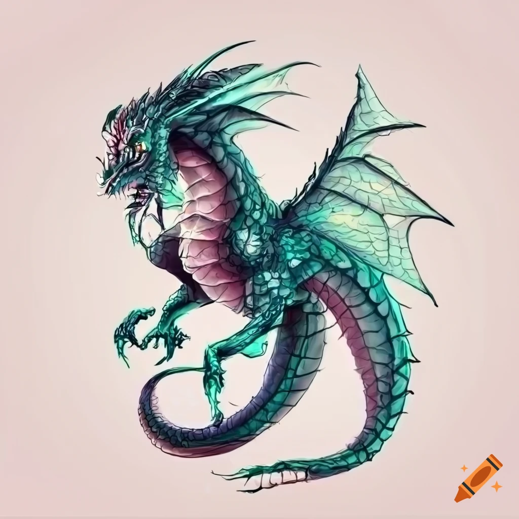 Dragon concept design, full body blue and cyan coloured, side view on ...