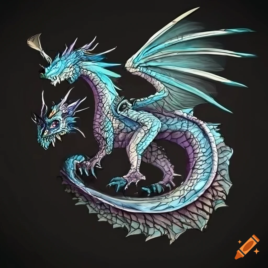 Illustration of a detailed dragon concept art
