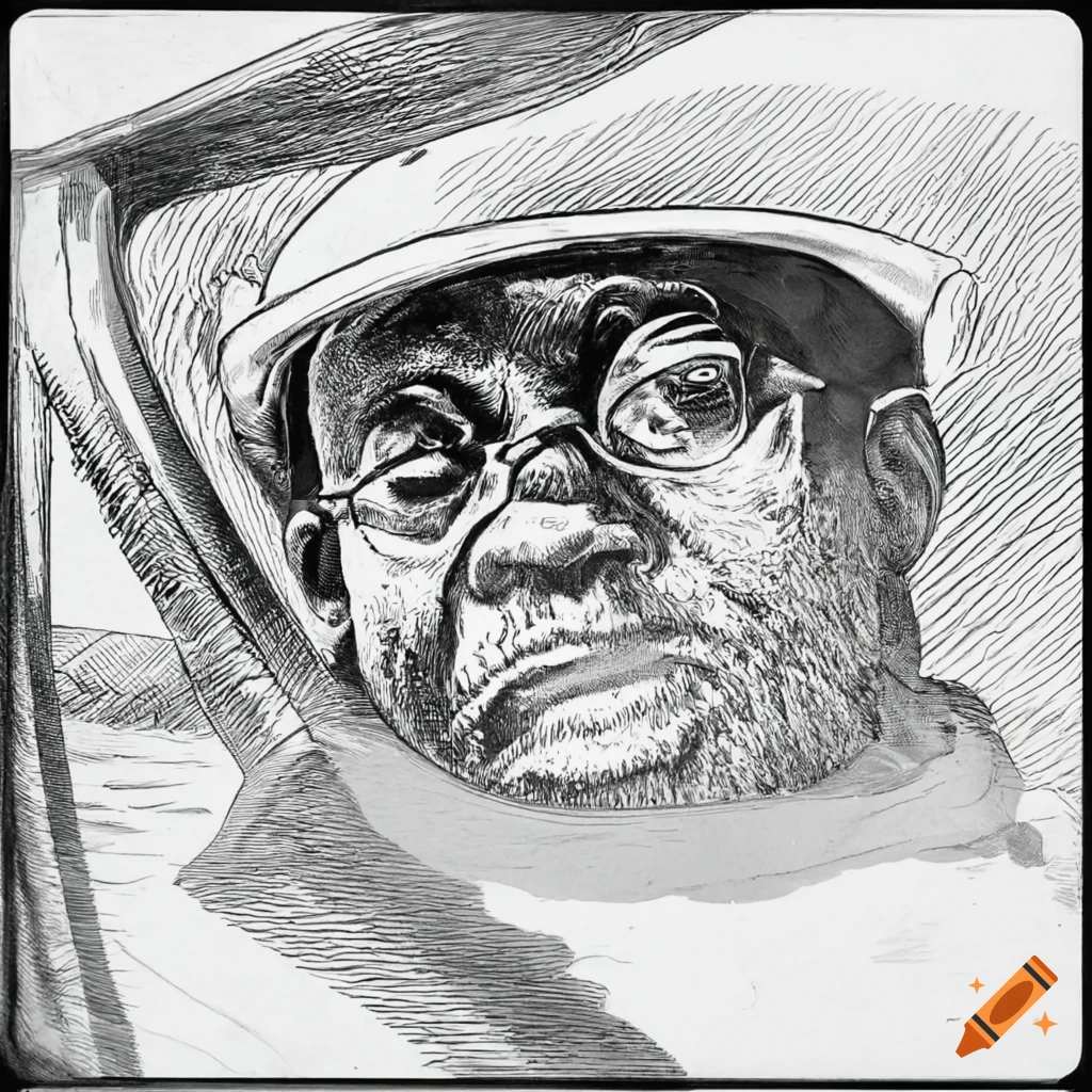 Black and white drawing of a public transport driver on Craiyon