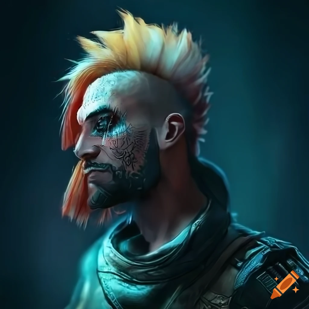 Image of a cyberpunk nomad with a mohawk on Craiyon