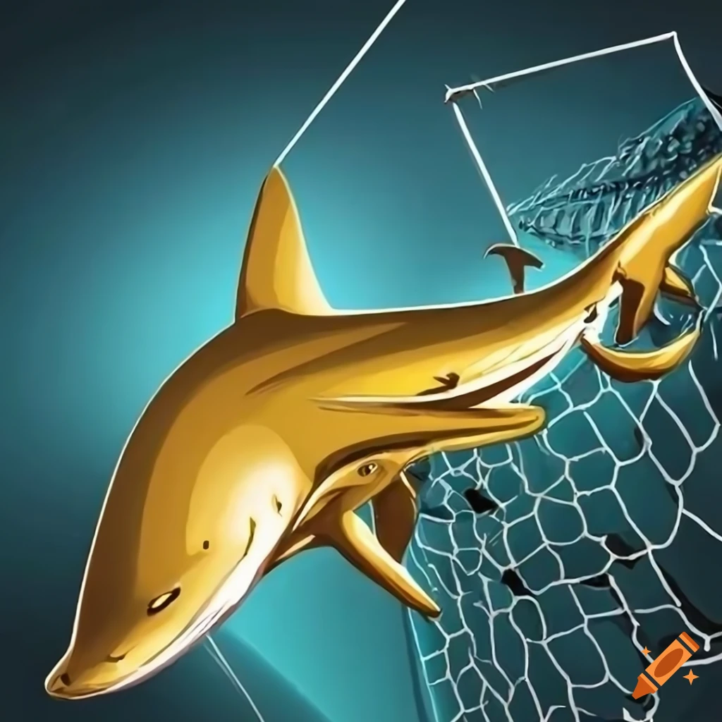 Illustration of a shark scoring a goal in a soccer match on Craiyon