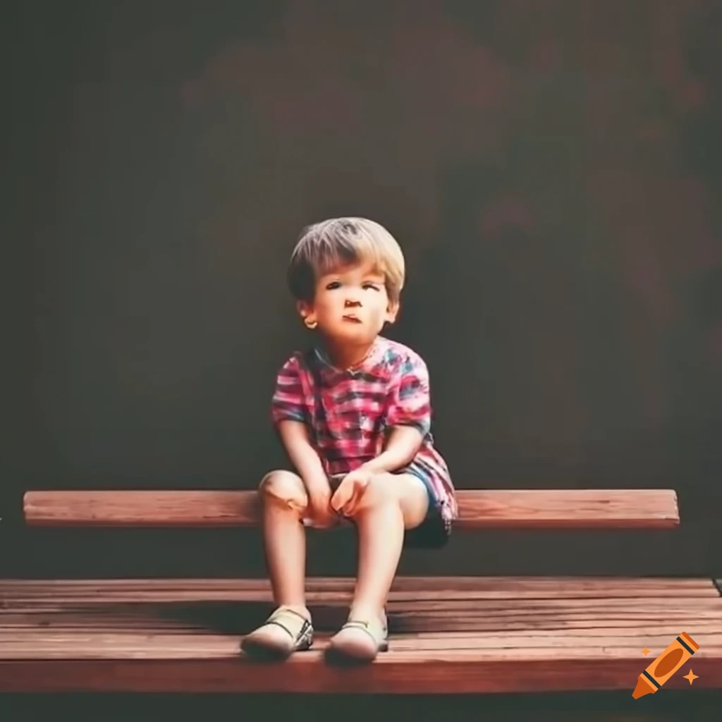 Boy sitting on a bench on Craiyon