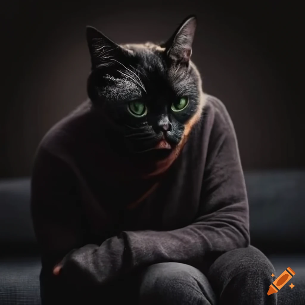 Emotionally distressed man with a black cat