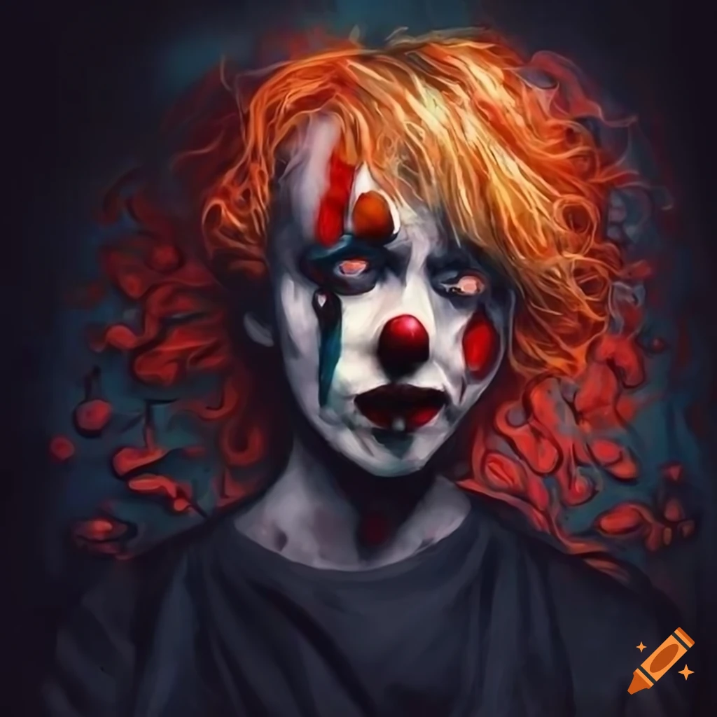 Dark abstract art of a dramatic clown
