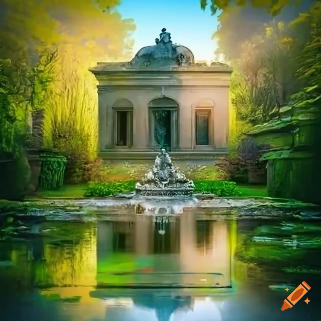 Monet-inspired garden scene through a window on Craiyon