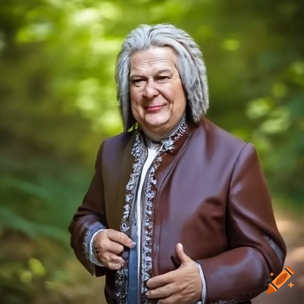 Smiling portrait of composer johann sebastian bach in nature