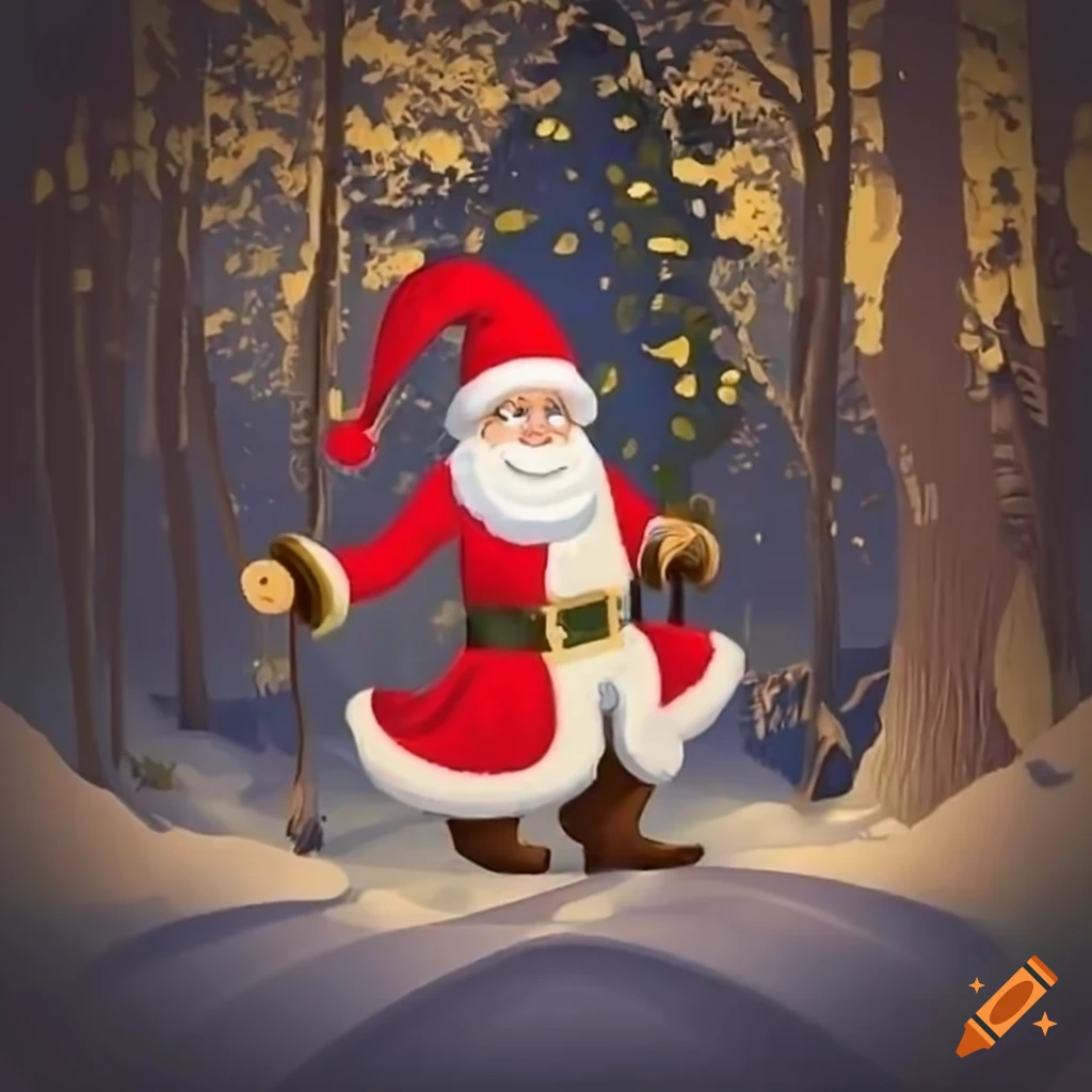 Festive image of Santa Claus in the forest on Craiyon