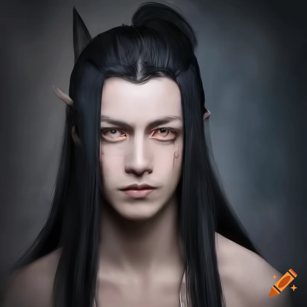 Young male vampire with red eyes and white hair on Craiyon
