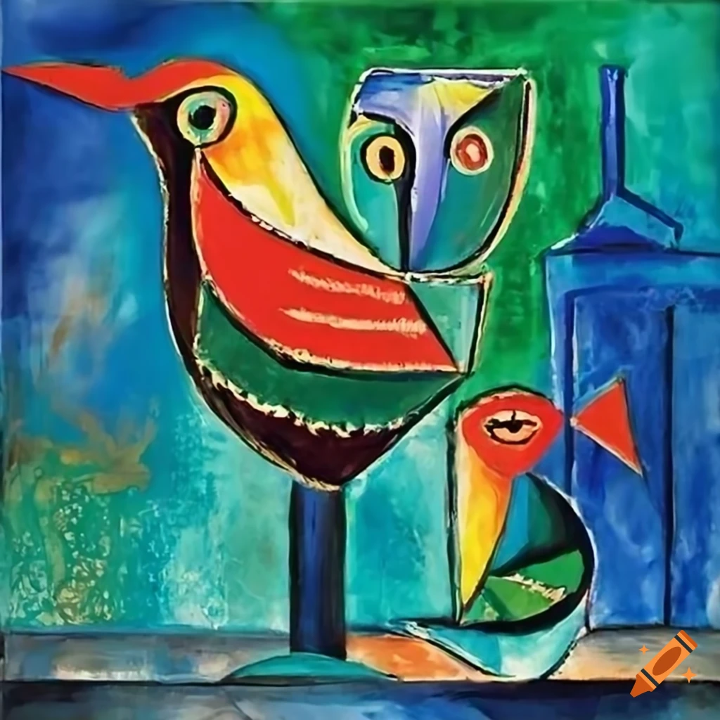 Picasso-style singing birds artwork