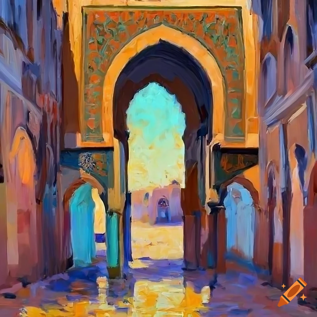 Impressionist painting of a Moroccan archway on Craiyon